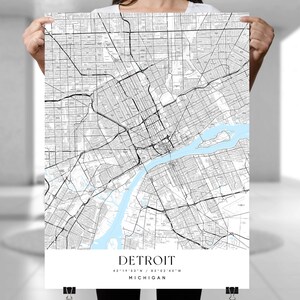 Detroit City Map Poster With Street Name Labels : A Stylish - Etsy