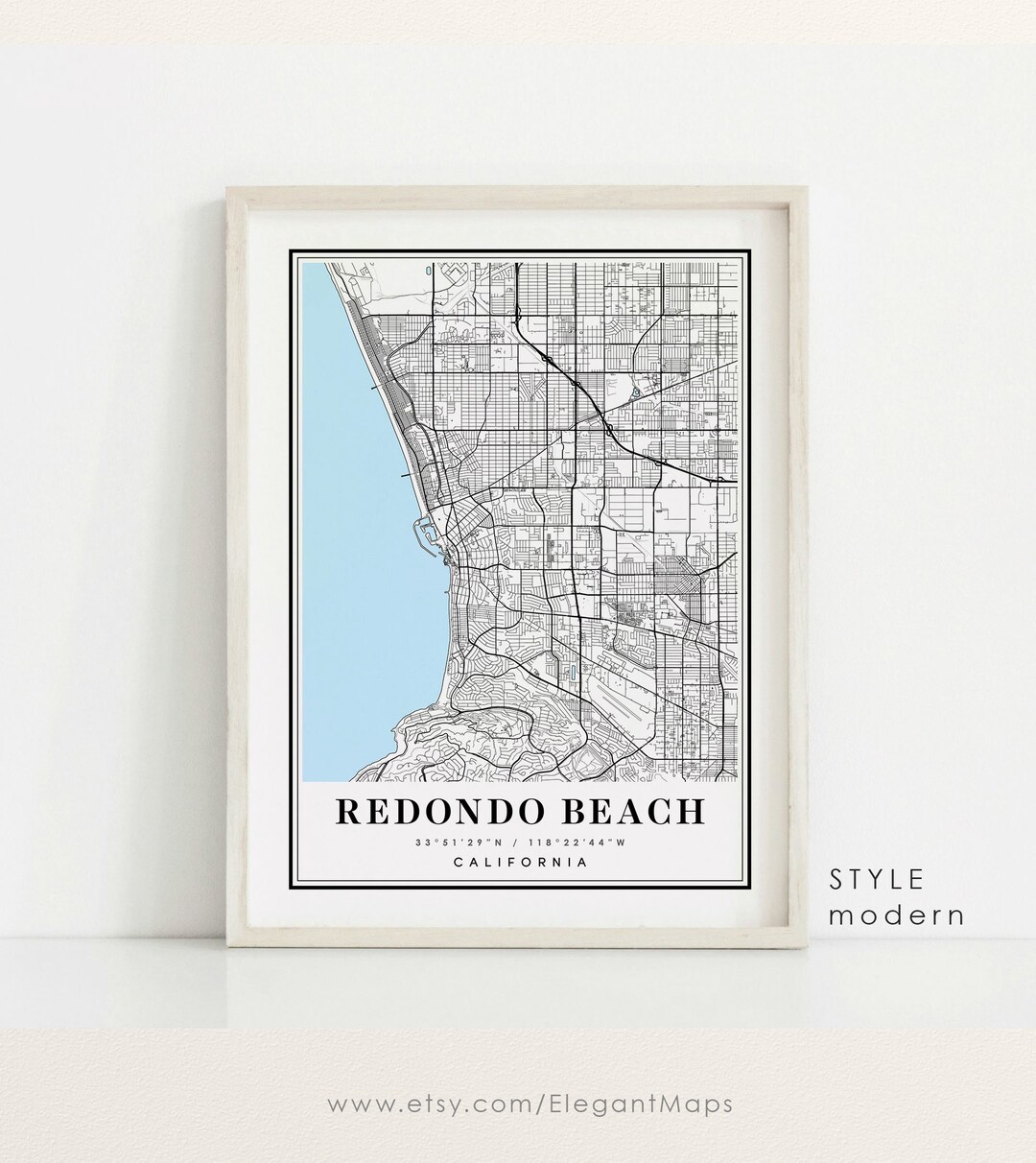 Redondo Beach California Map Redondo Beach CA Map Redondo - Etsy