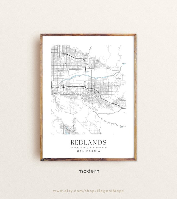 Redlands California Map Redlands CA Map Redlands City Print - Etsy
