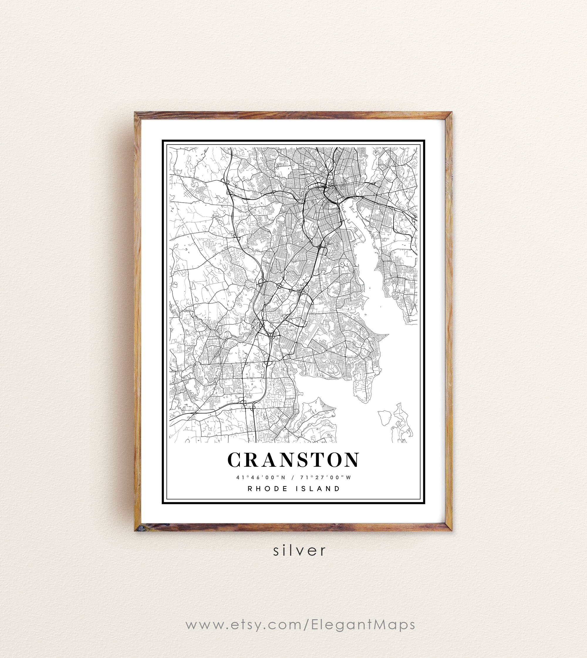 Cranston Rhode Island Map Cranston RI Map Cranston City Map | Etsy