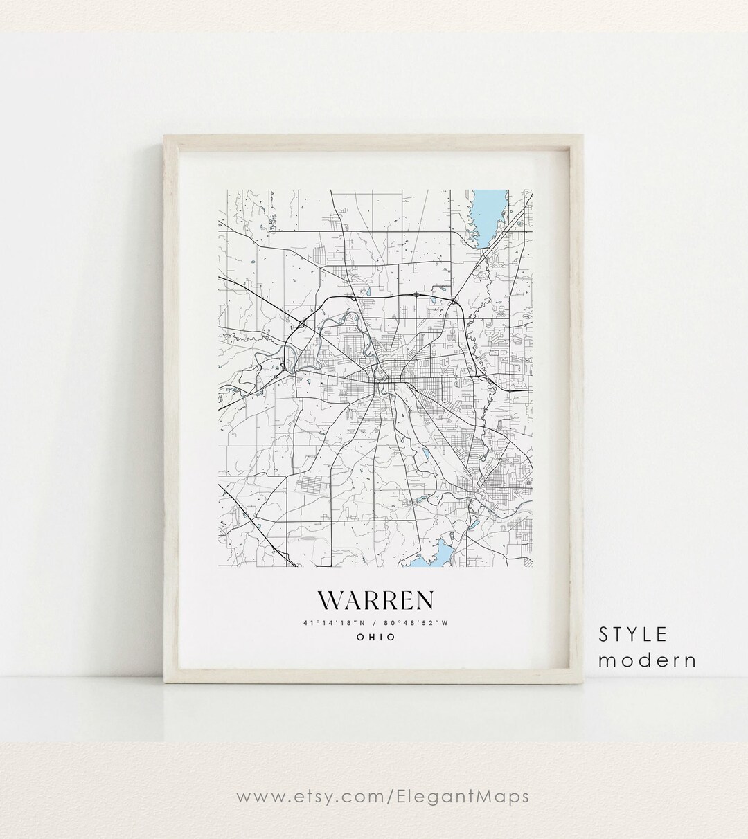 Mapa de Warren Ohio, Mapa de Warren OH, Impresión de la ciudad de ...