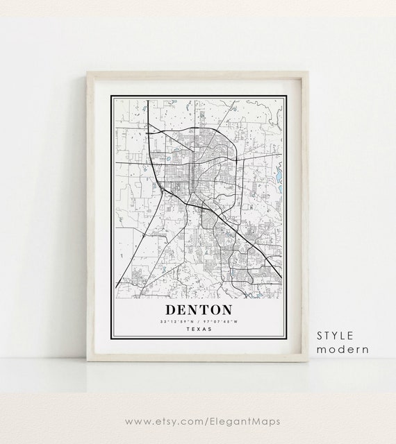 Denton Texas Map Denton TX Map Denton City Map Denton | Etsy