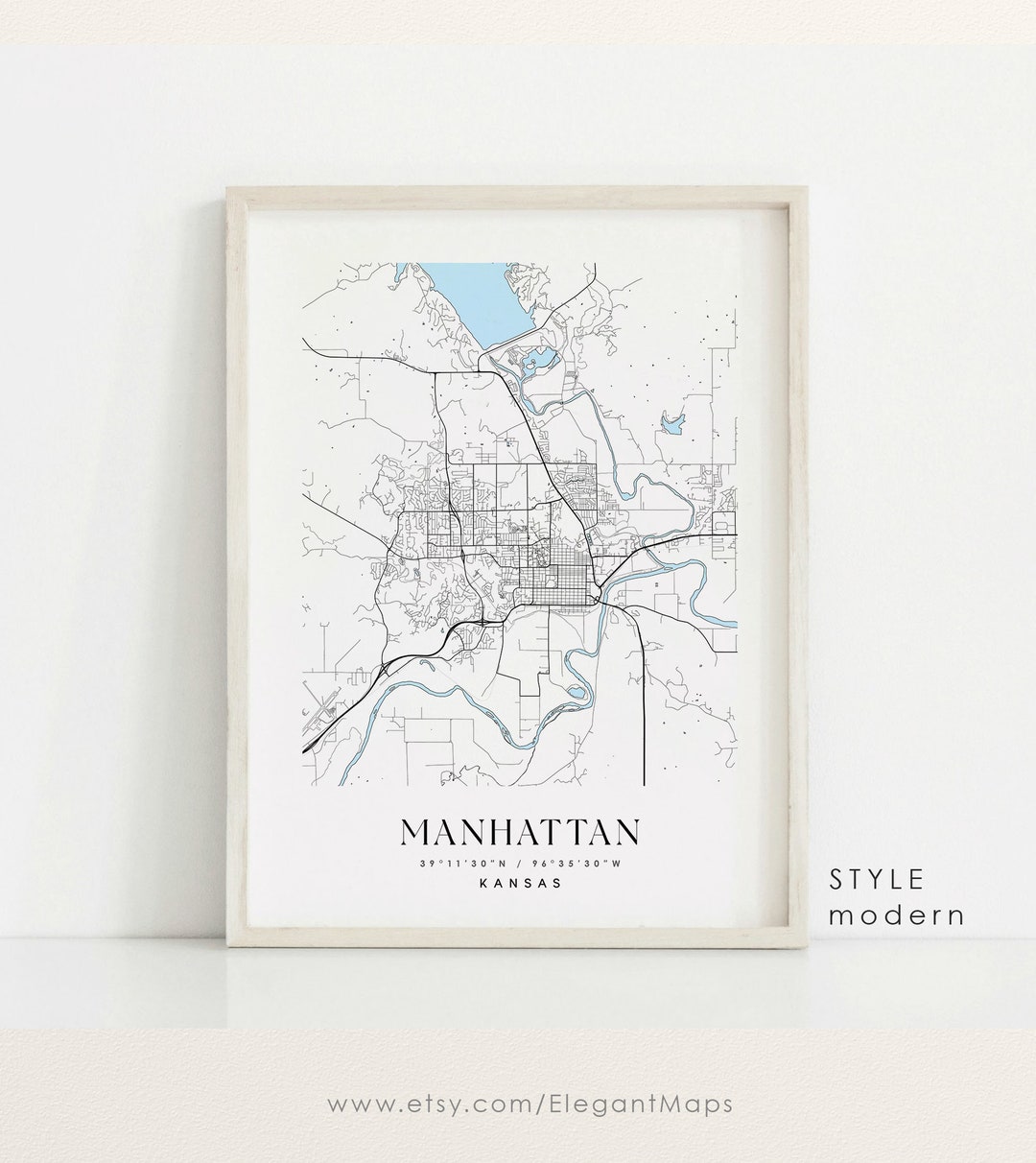 Manhattan Kansas Map, Manhattan KS Map, Manhattan City Print, Manhattan ...