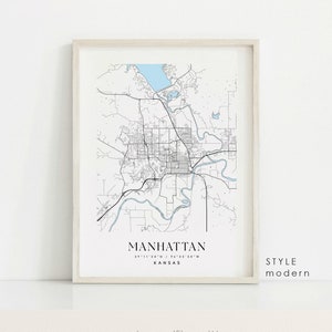 Manhattan Kansas Map, Manhattan KS Map, Manhattan City Print, Manhattan ...