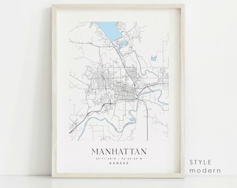 Wall Art-manhattan Ks-art Print-2 Color-city - Etsy