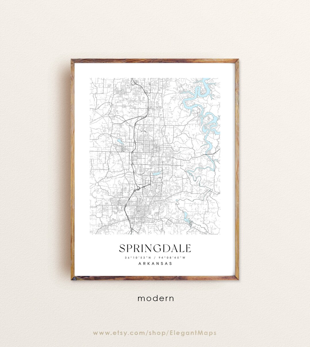 Mapa de Springdale Arkansas, mapa de Springdale AR, impresión de la ...