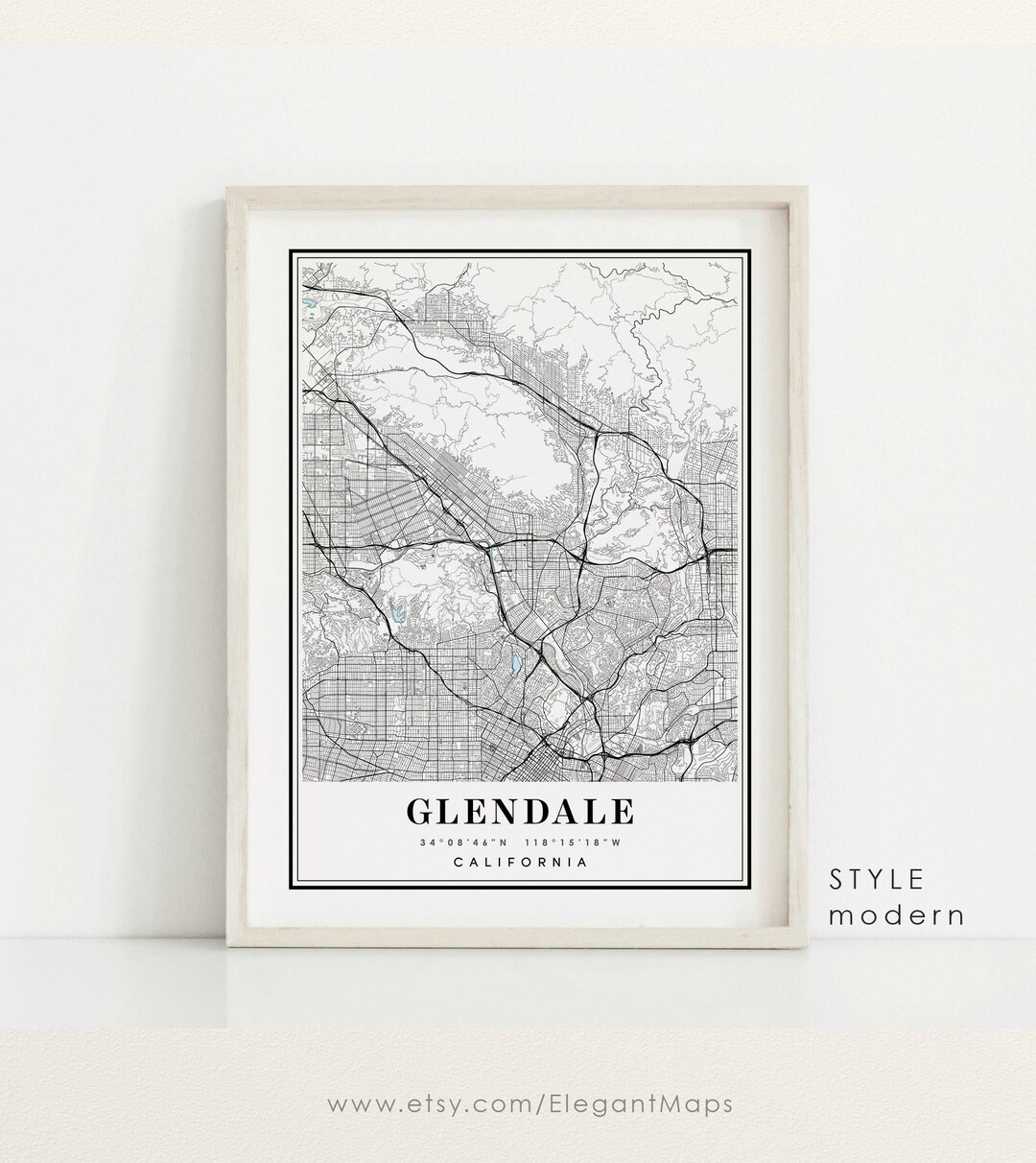 Glendale California Map Glendale CA Map Glendale City Map - Etsy