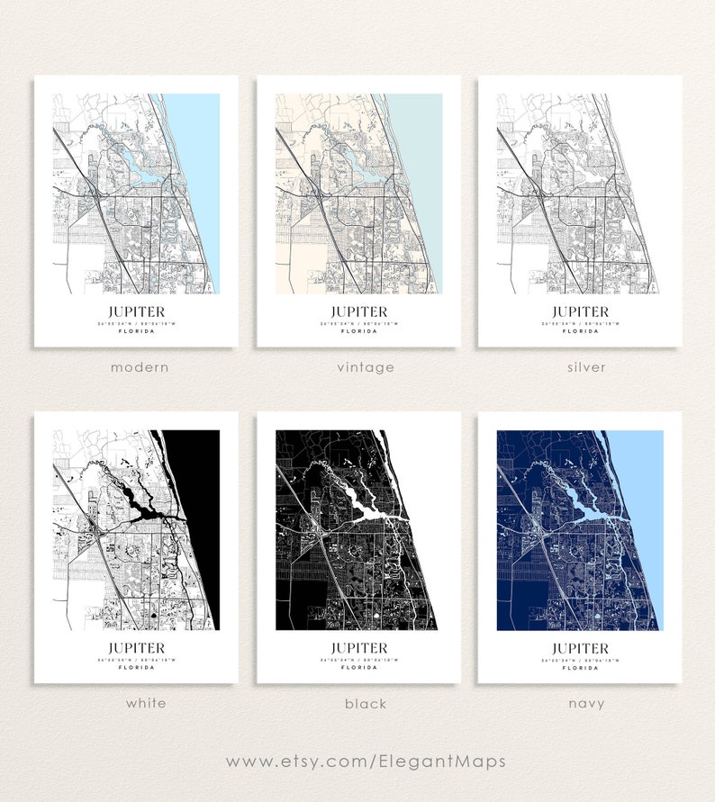 Jupiter Florida Map Jupiter FL Map Jupiter City Print - Etsy