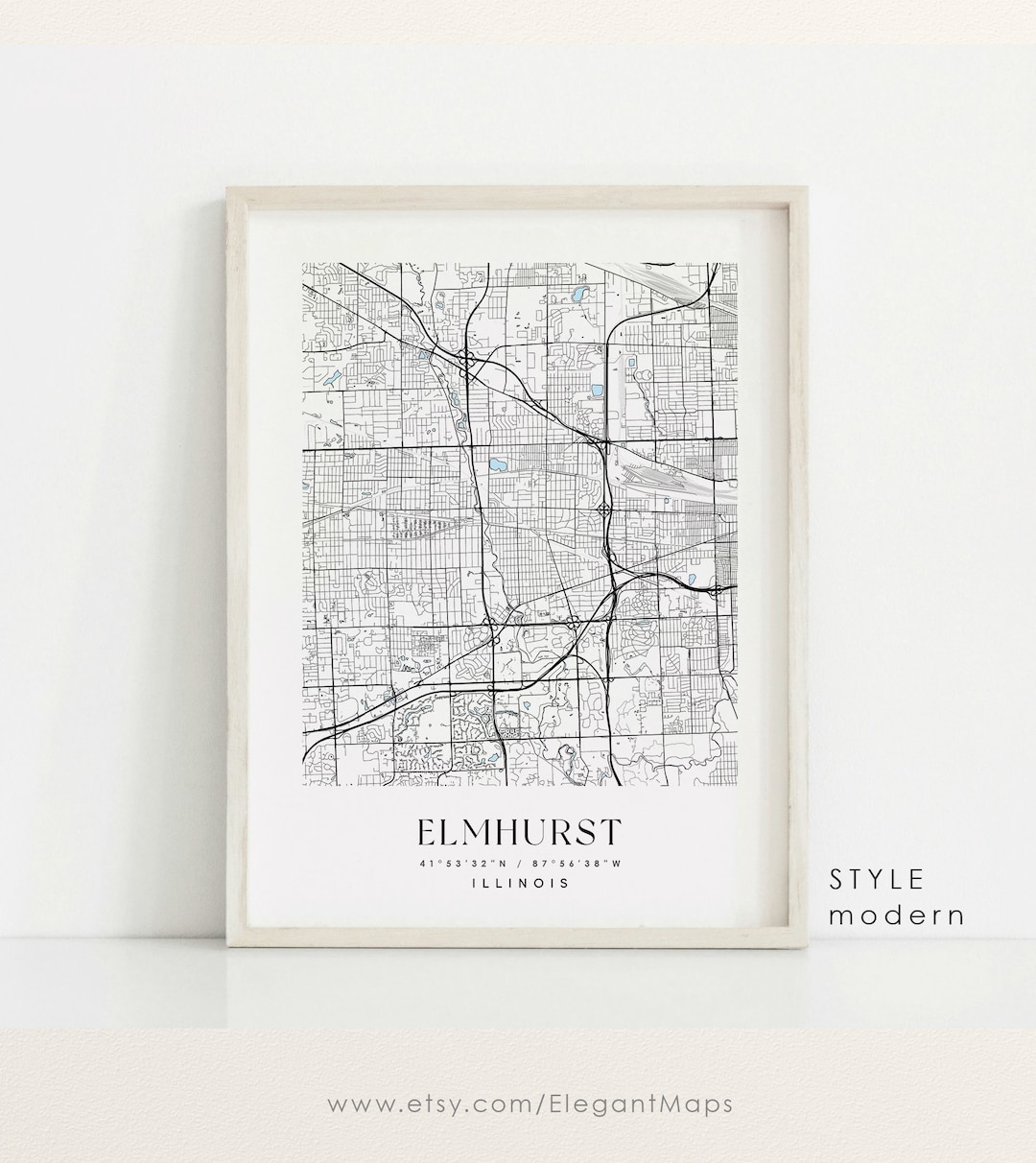 Elmhurst Illinois Map, Elmhurst IL Map, Elmhurst City Print, Elmhurst ...