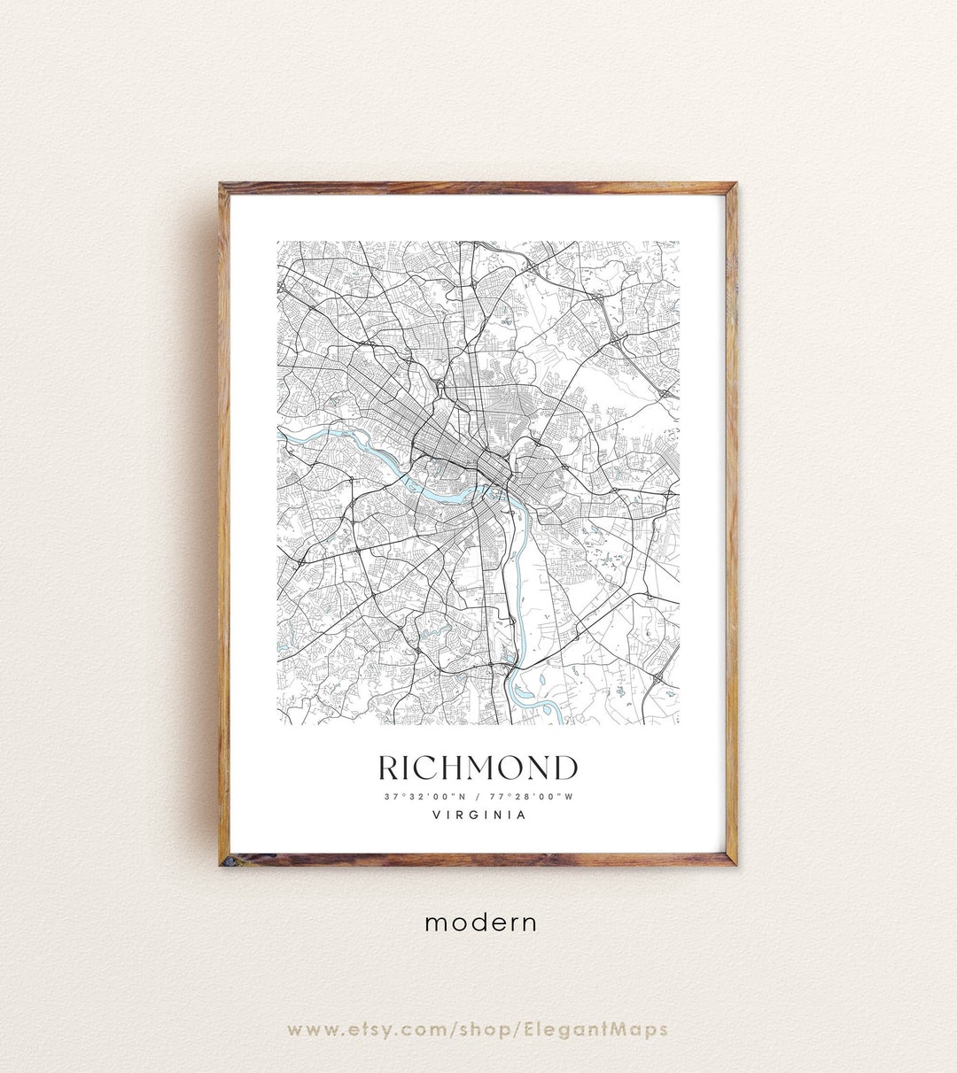 Richmond Virginia Map, Richmond VA Map, Richmond City Print, Richmond ...
