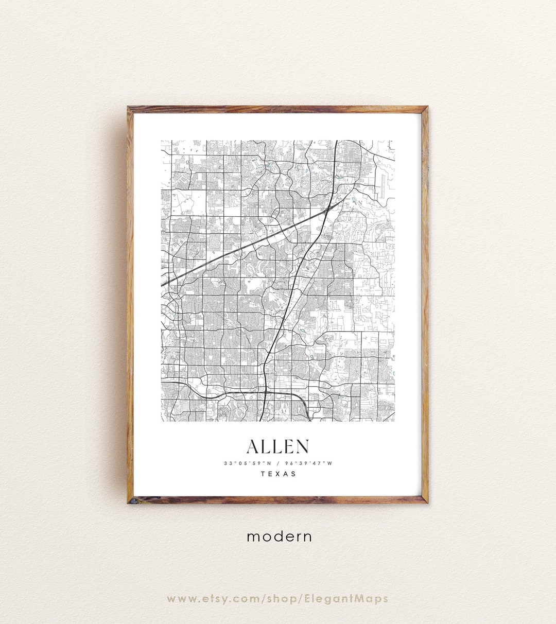 Allen Texas Map, Allen TX Map, Allen City Print, Allen Poster, Allen ...