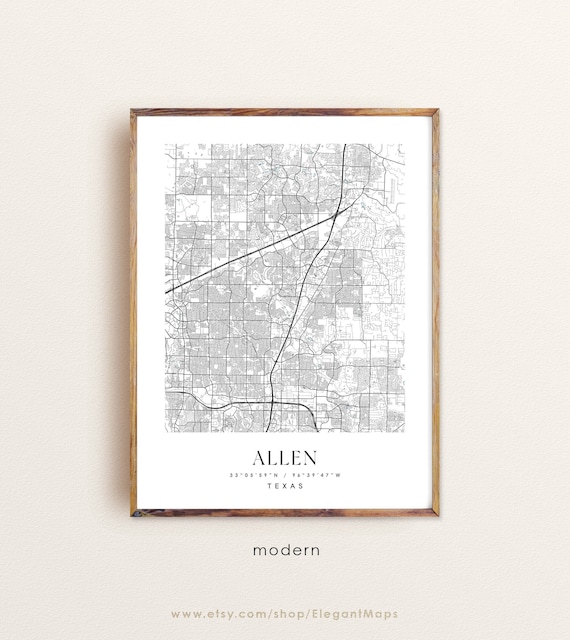 Allen Texas Map Allen TX Map Allen City Print Allen Poster | Etsy