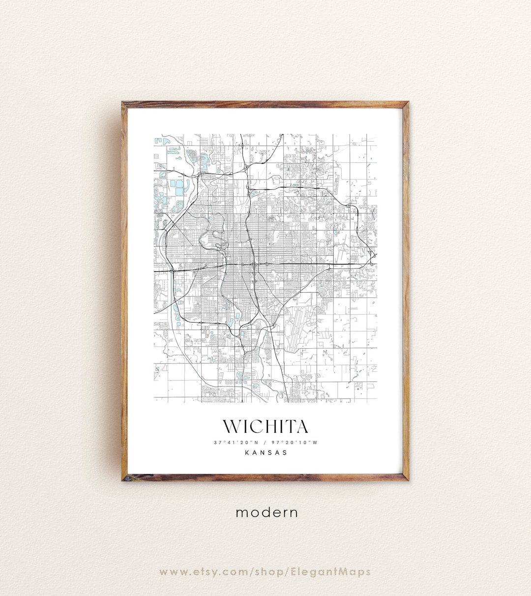 Wichita Kansas Map, Wichita KS Map, Wichita City Print, Wichita Poster ...