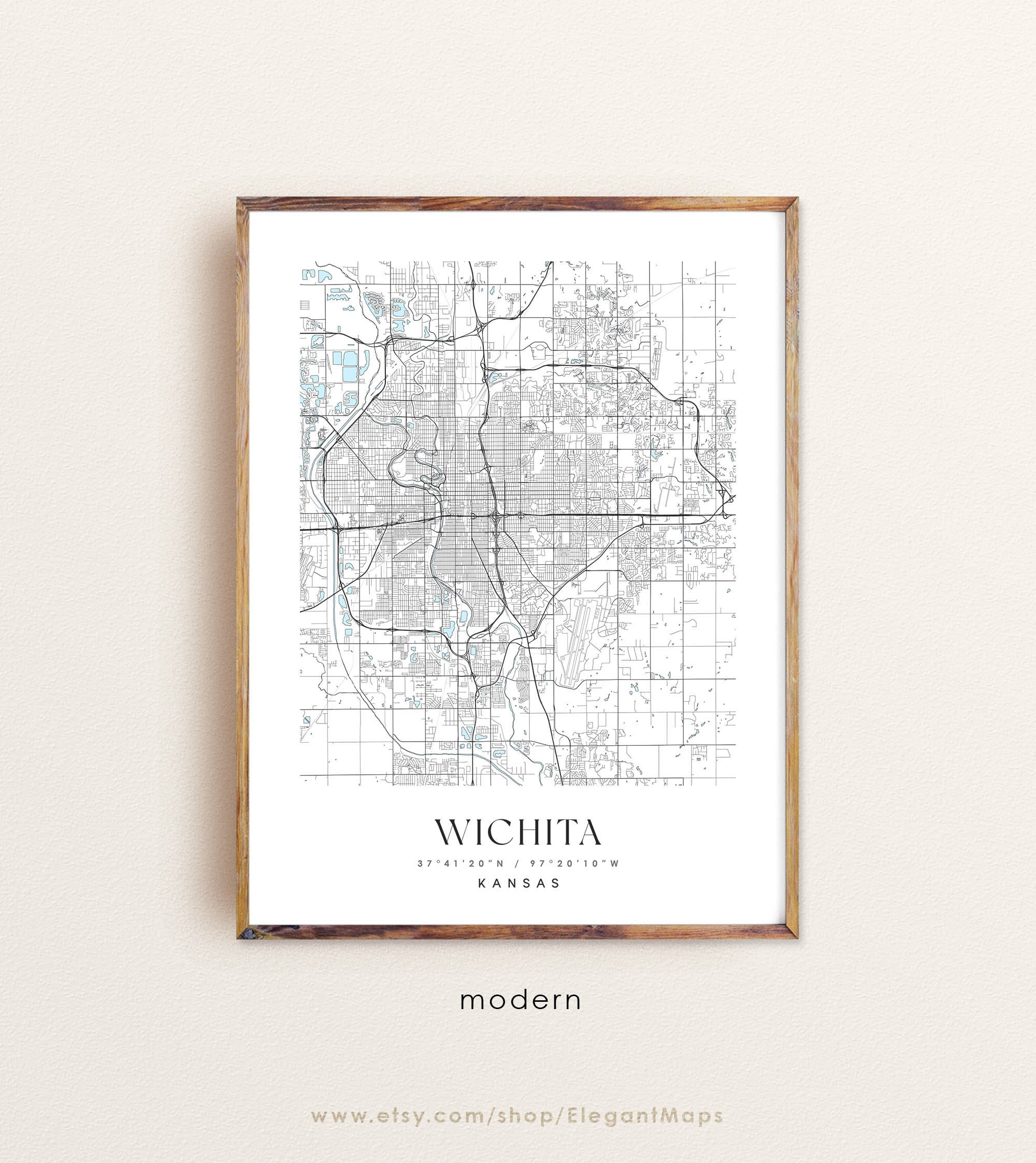 Wichita Kansas Map Wichita KS Map Wichita City Print - Etsy