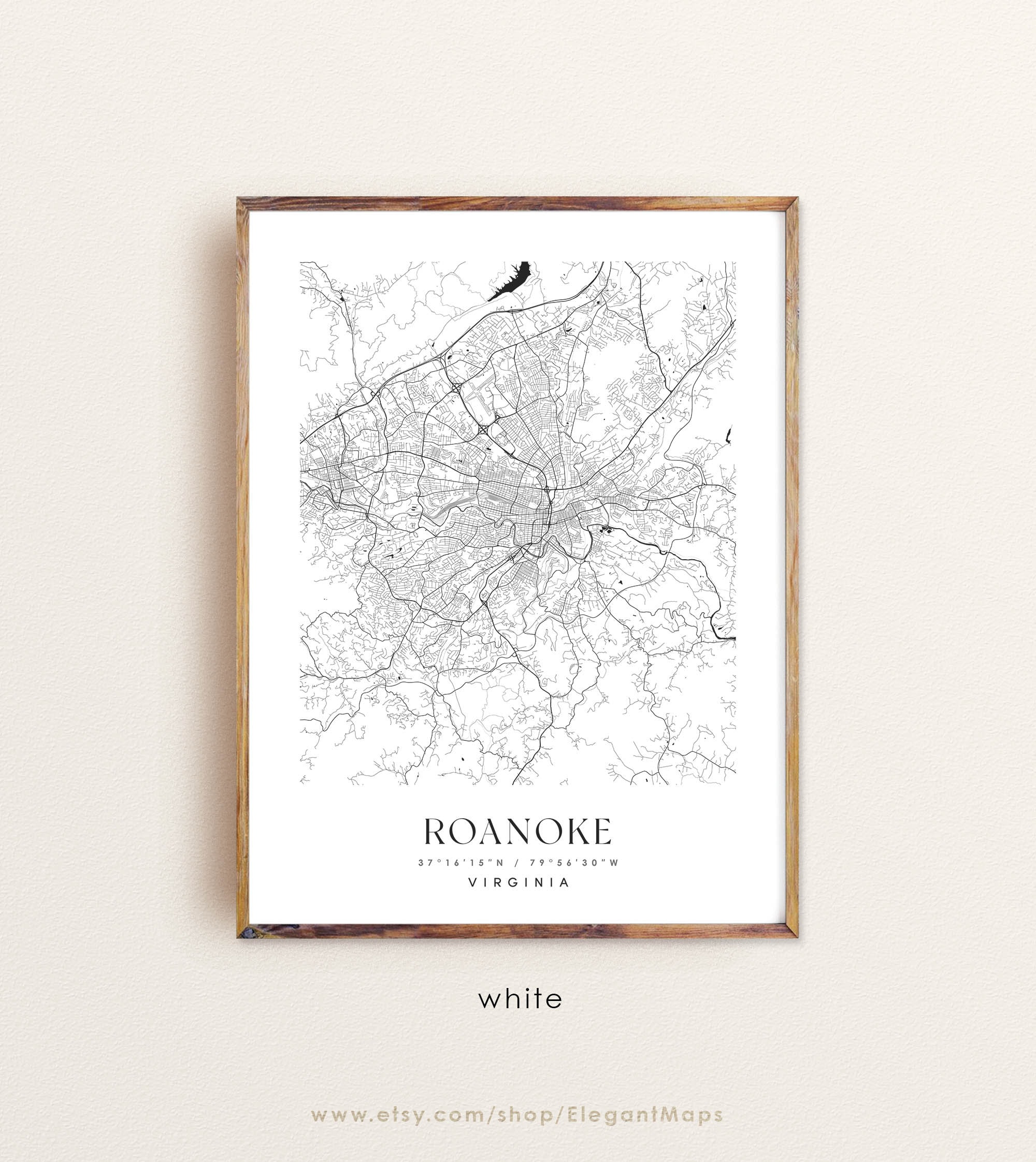 Roanoke Virginia Map Roanoke VA Map Roanoke City Print - Etsy
