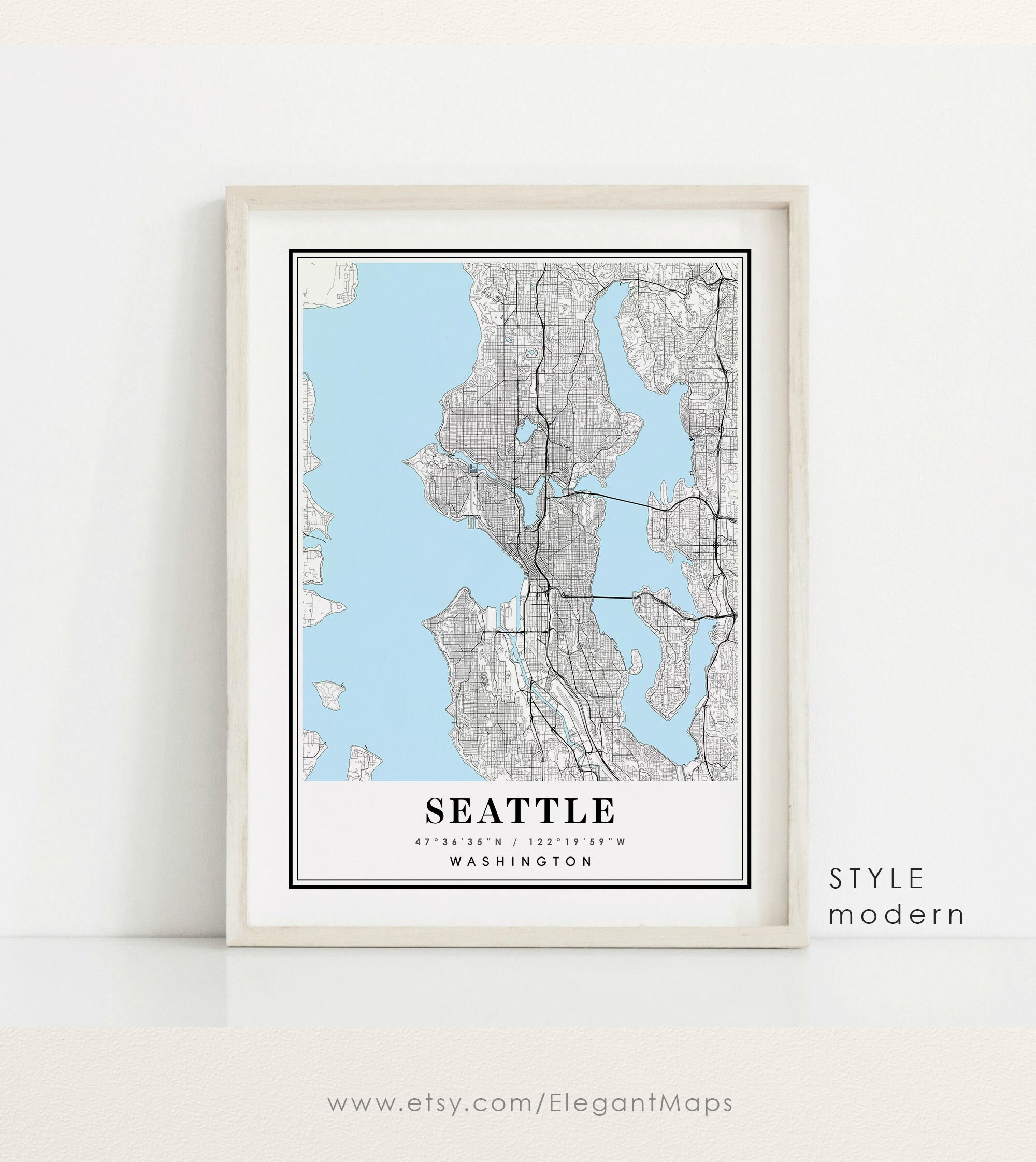 Seattle Washington Map Seattle WA Map Seattle City Map | Etsy
