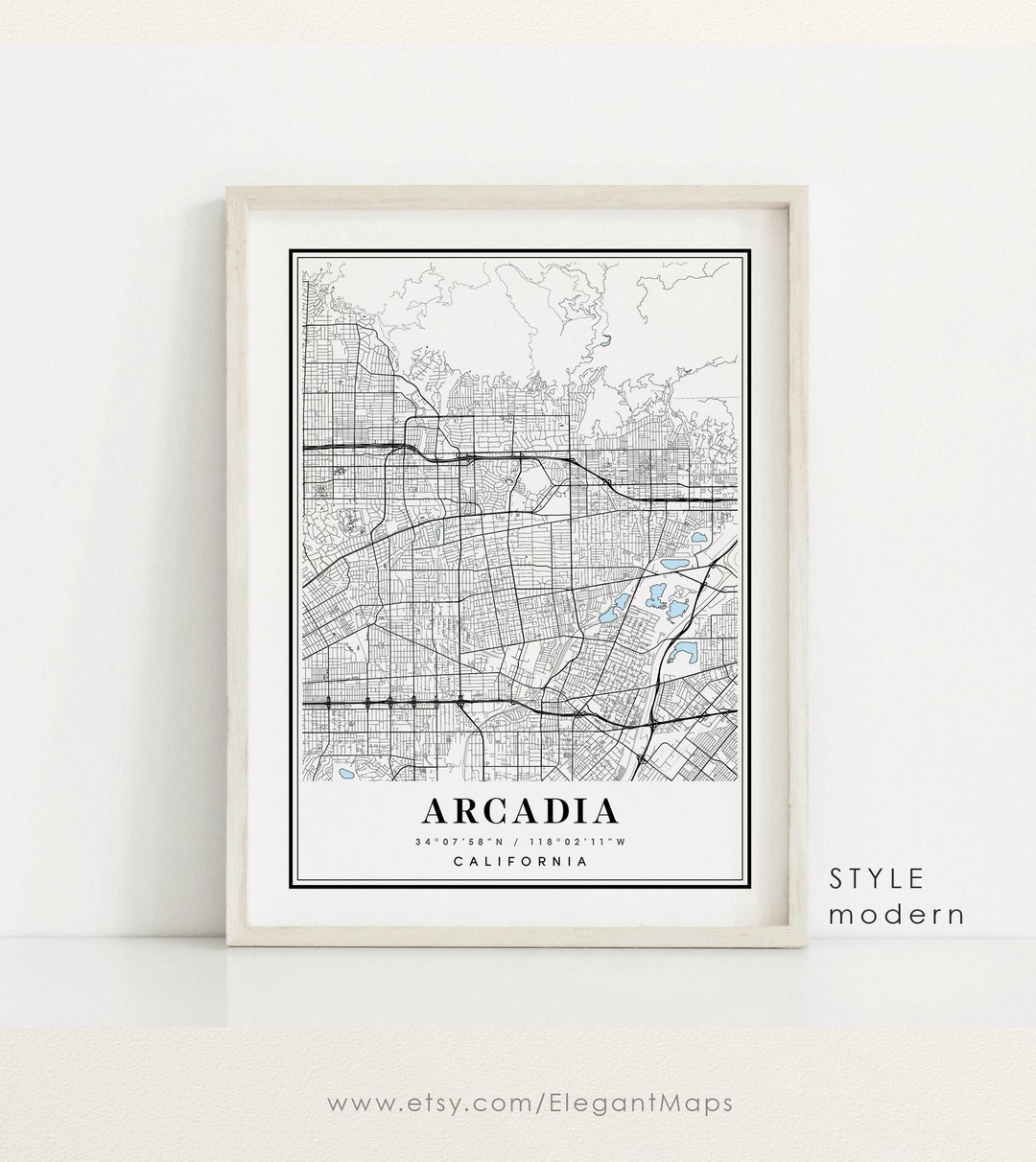 Arcadia California Map, Arcadia CA Map, Arcadia City Map, Arcadia Print ...