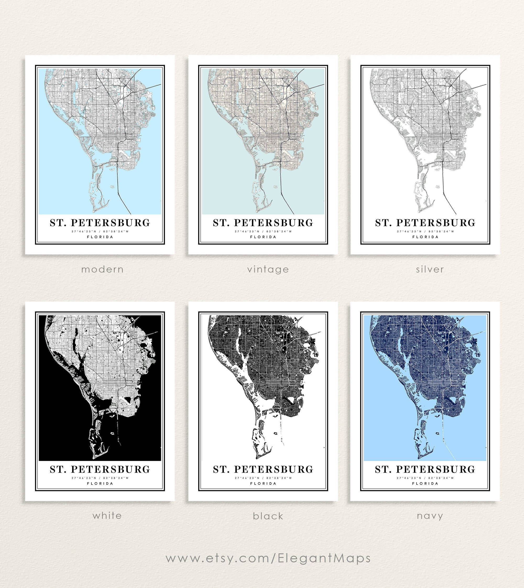 St. Petersburg Florida Map Saint Petersburg FL Map St | Etsy