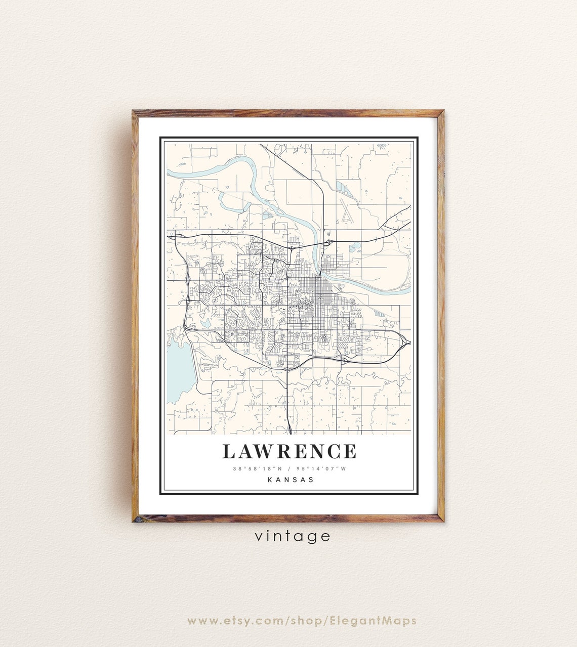 Lawrence Kansas map Lawrence KS map Lawrence city map | Etsy