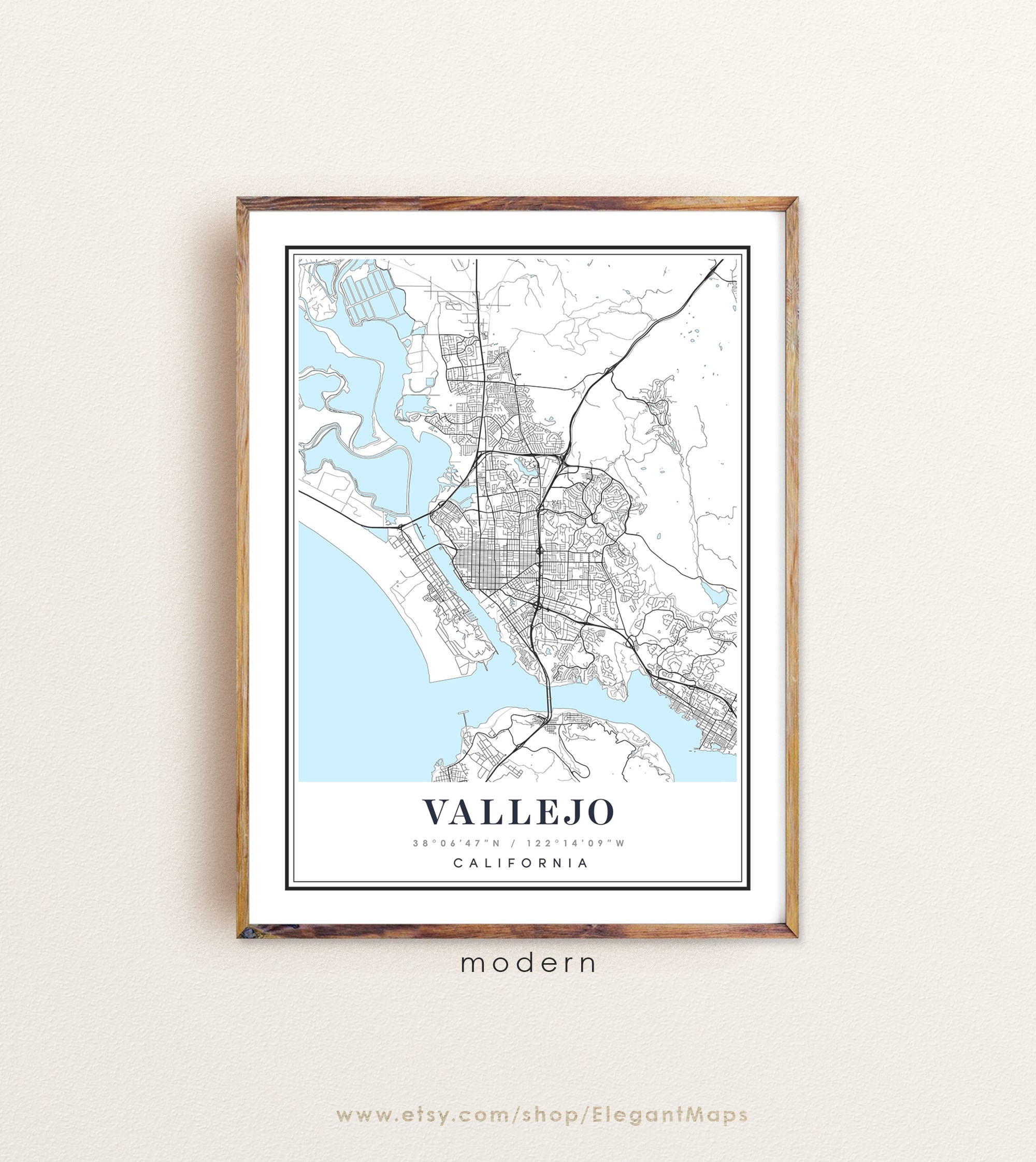 Vallejo California map Vallejo CA map Vallejo city map | Etsy
