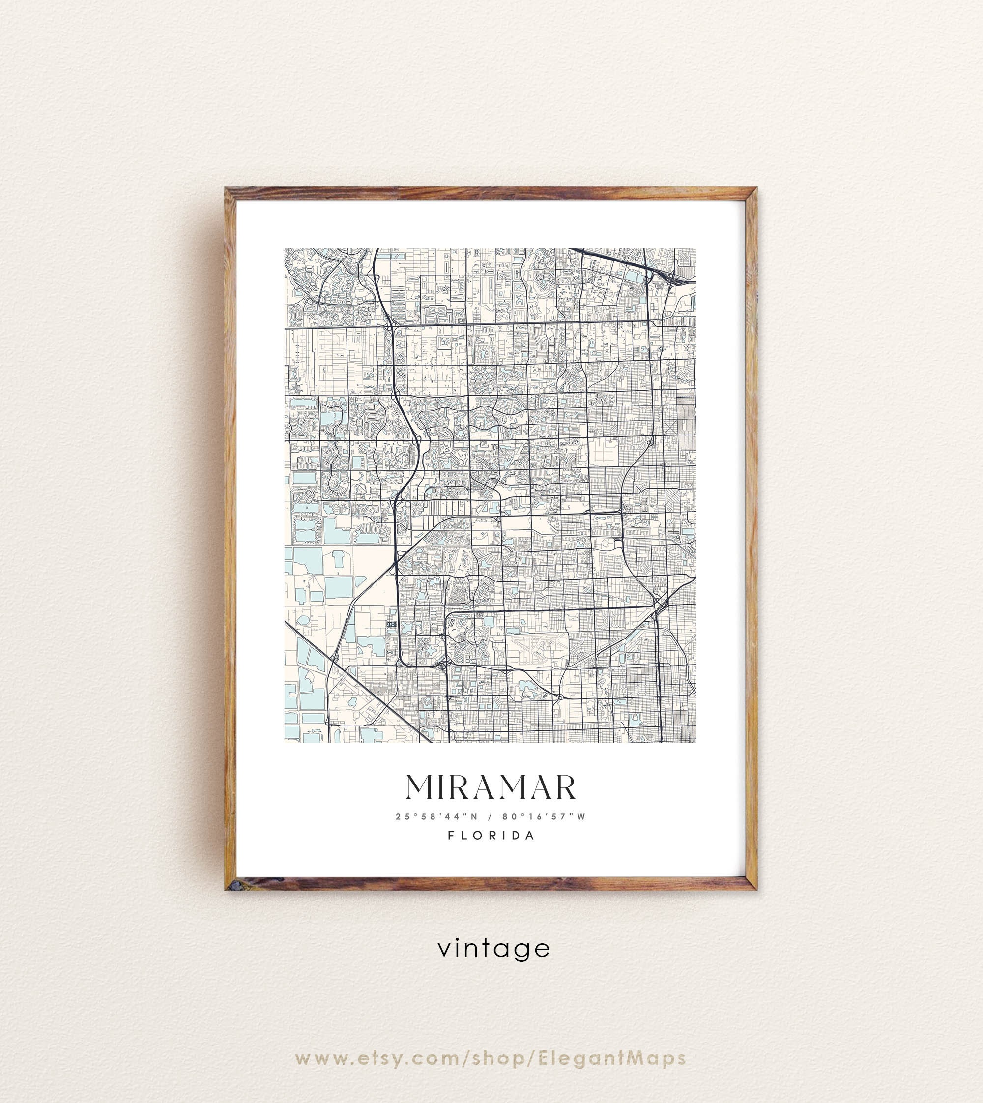 Miramar Florida map Miramar FL map Miramar city print | Etsy