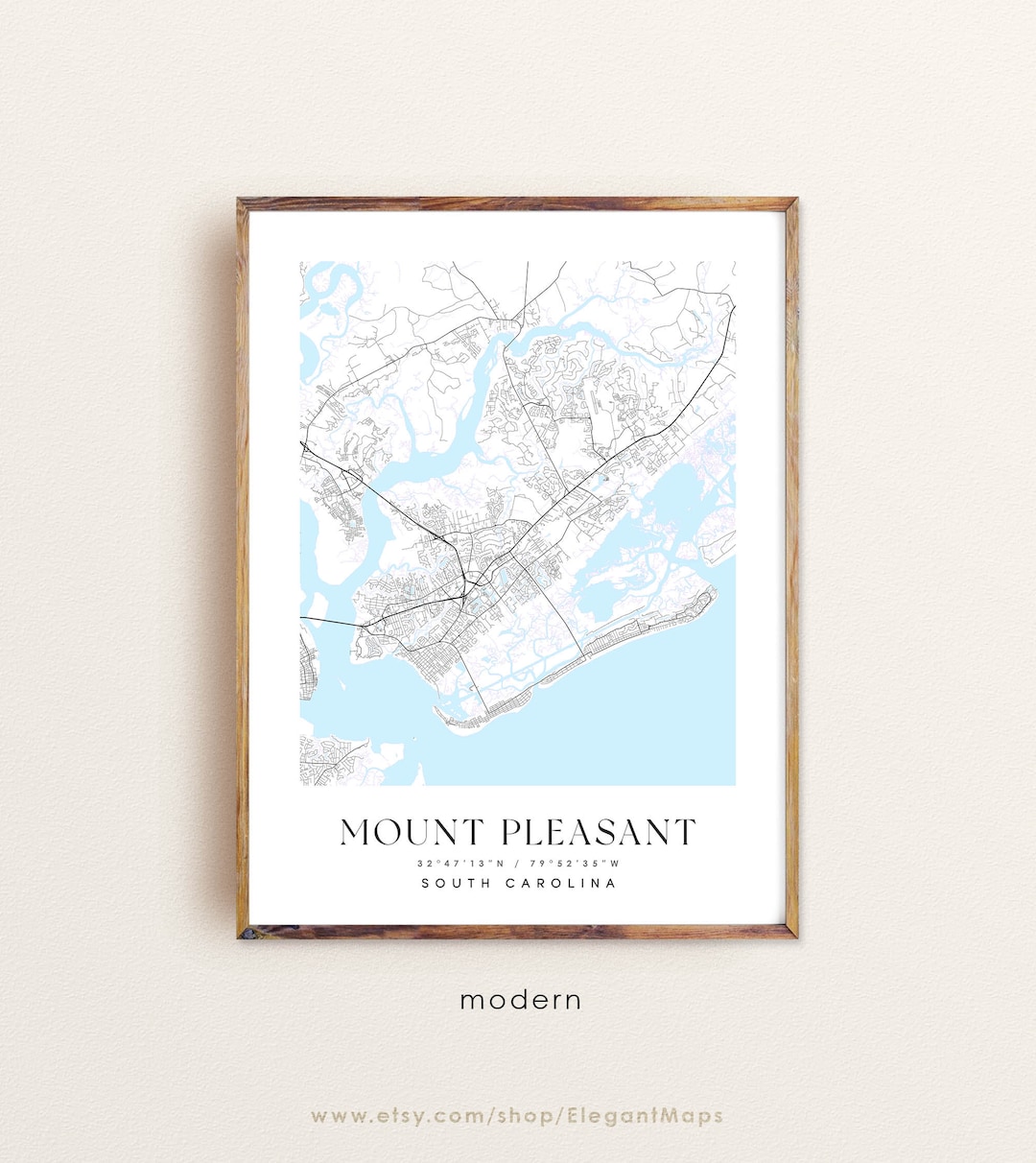 Mount Pleasant South Carolina Map Art Print: Cityscape Wall Decor - Etsy