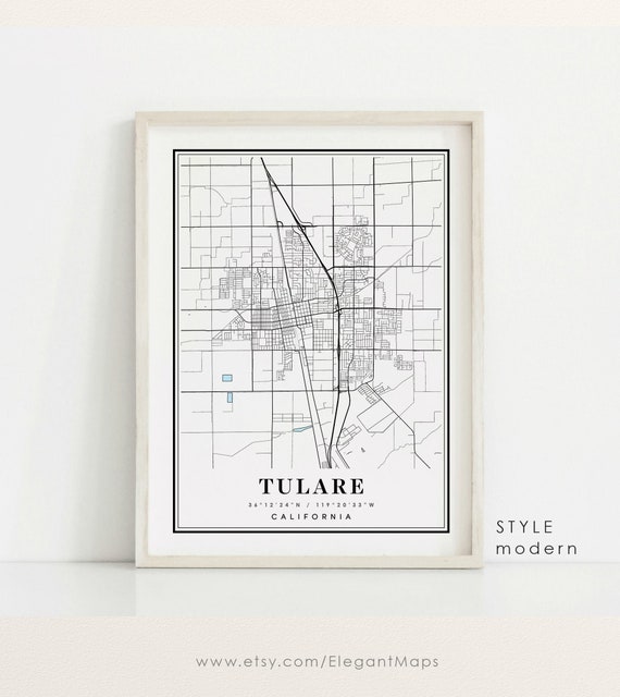 Tulare California Map Tulare CA Map Tulare City Map Tulare - Etsy