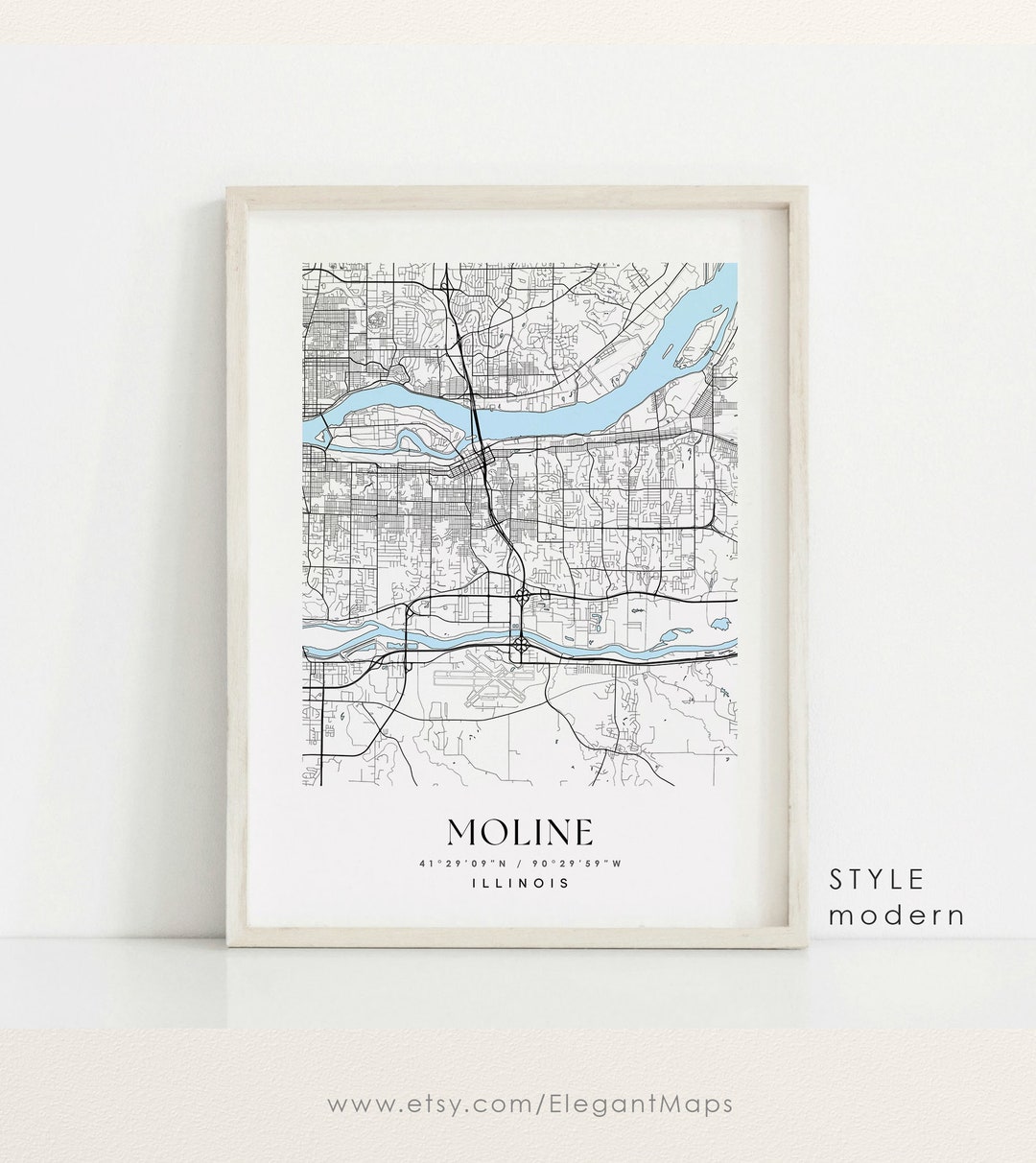 Moline Illinois Map, Moline IL Map, Moline City Print, Moline Poster ...