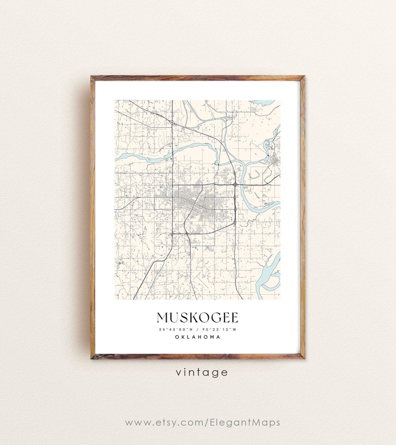 Muskogee Oklahoma Map Art Print: Custom City Wall Decor - Etsy