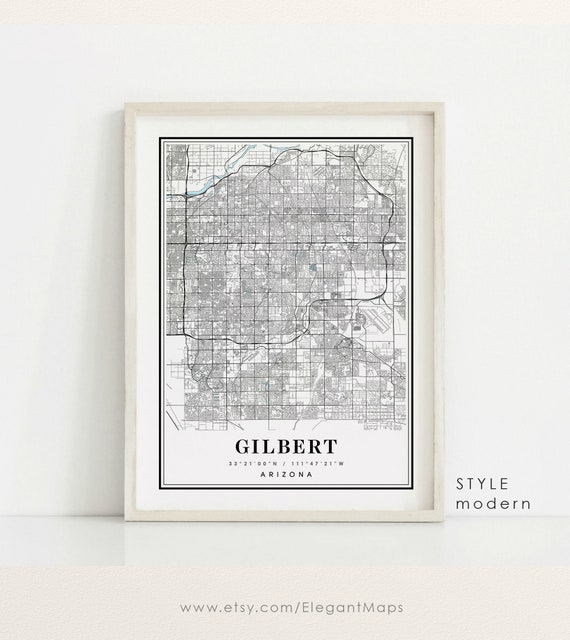 Gilbert Arizona Map Gilbert AZ Map Gilbert City Map Gilbert | Etsy