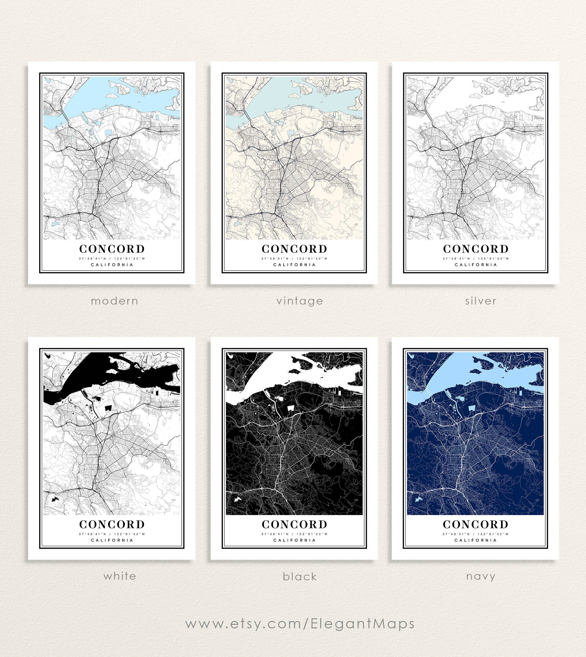 Concord California Map Concord CA Map Concord City Map | Etsy