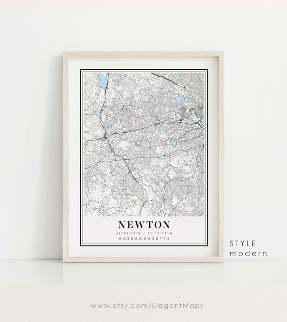 Newton Massachusetts Map Newton MA Map Newton City Map | Etsy