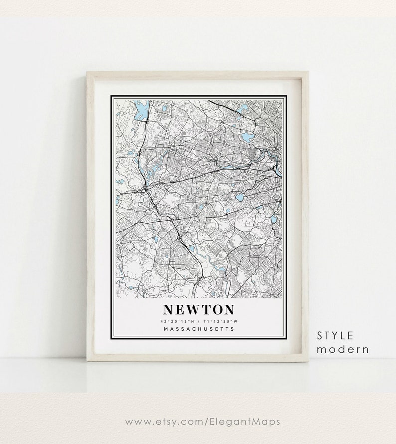 Newton Massachusetts Map Newton MA Map Newton City Map - Etsy