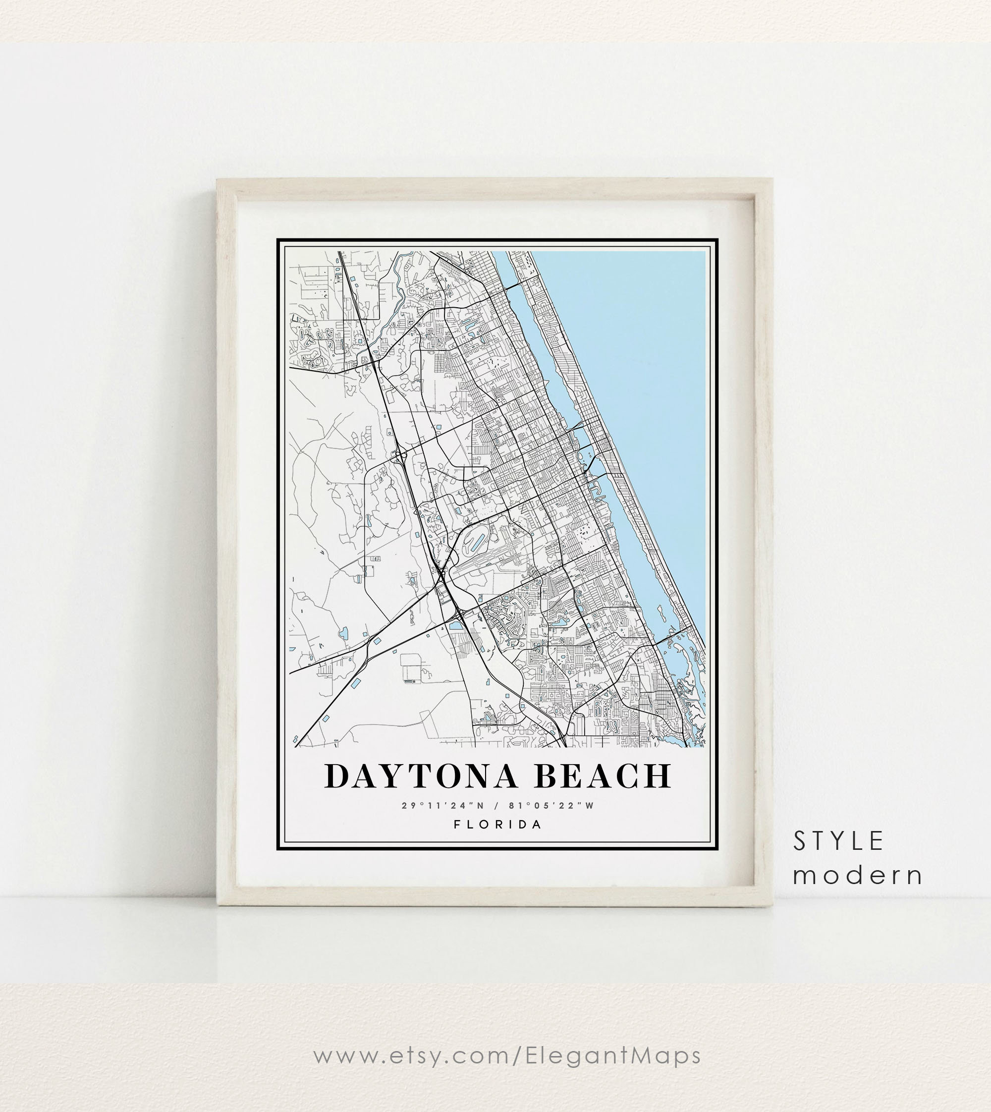Daytona Beach Florida Map Daytona Beach FL Map Daytona Beach - Etsy