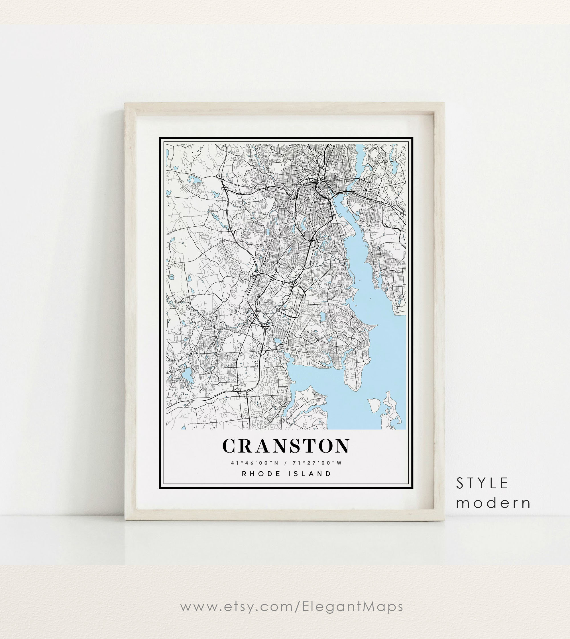 Cranston Rhode Island Map Cranston RI Map Cranston City Map | Etsy