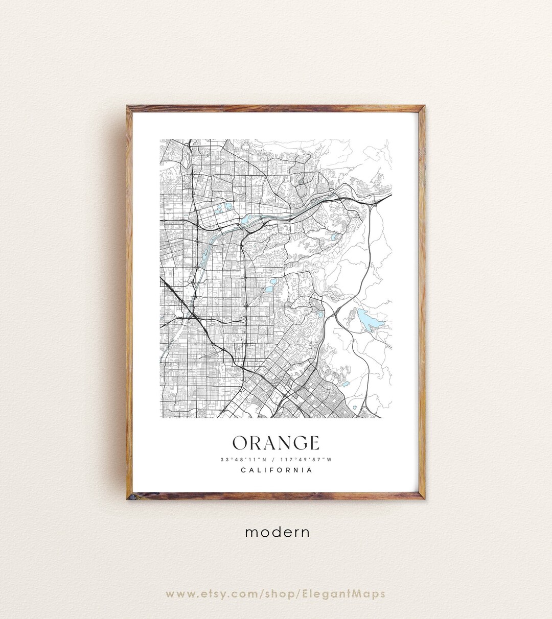 Mapa de Orange California Mapa de Orange CA Impresión de - Etsy México
