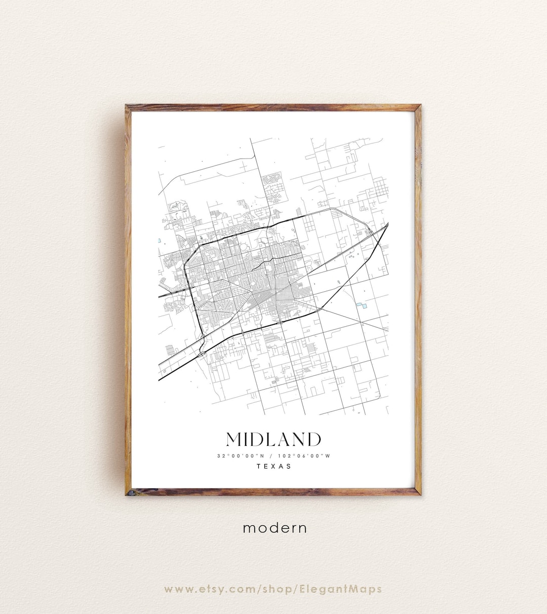 Mapa de Midland, Texas, mapa de Midland, TX, impresión de la ciudad de ...