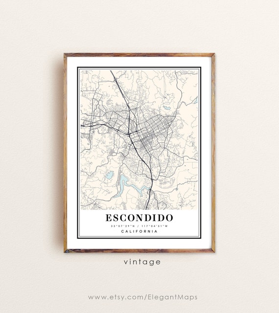 Digital Prints Art & Collectibles Prints Escondido CA City Street Map ...