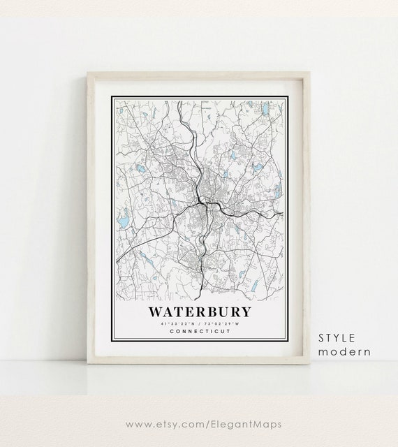 Waterbury Connecticut Map Waterbury CT Map Waterbury City - Etsy