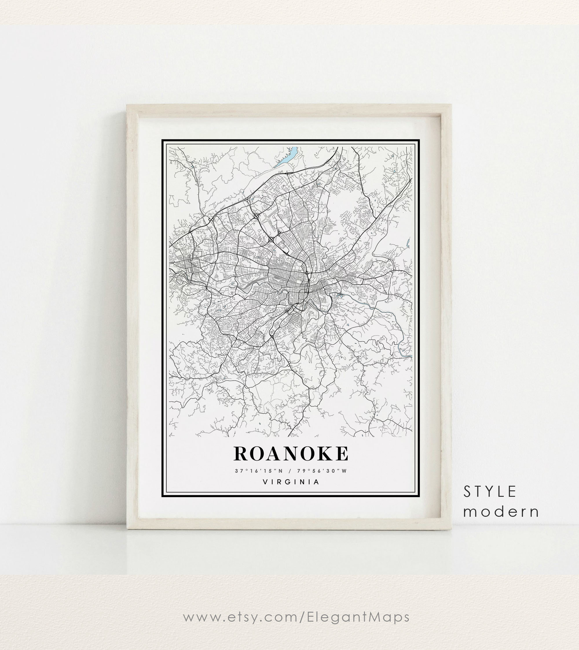 Roanoke Virginia Map Roanoke VA Map Roanoke City Map | Etsy