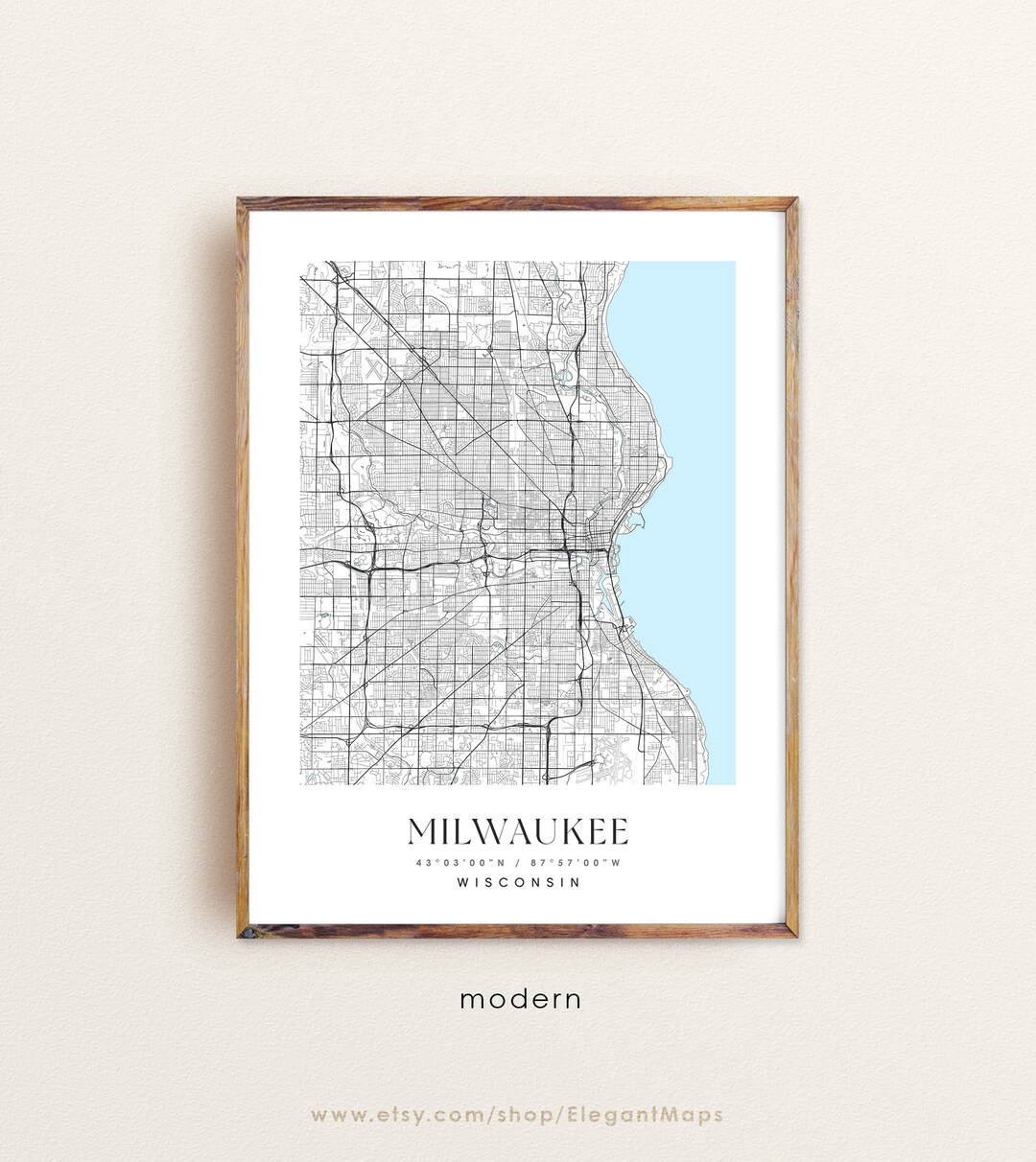 Milwaukee Wisconsin Map, Milwaukee WI Map, Milwaukee City Print ...