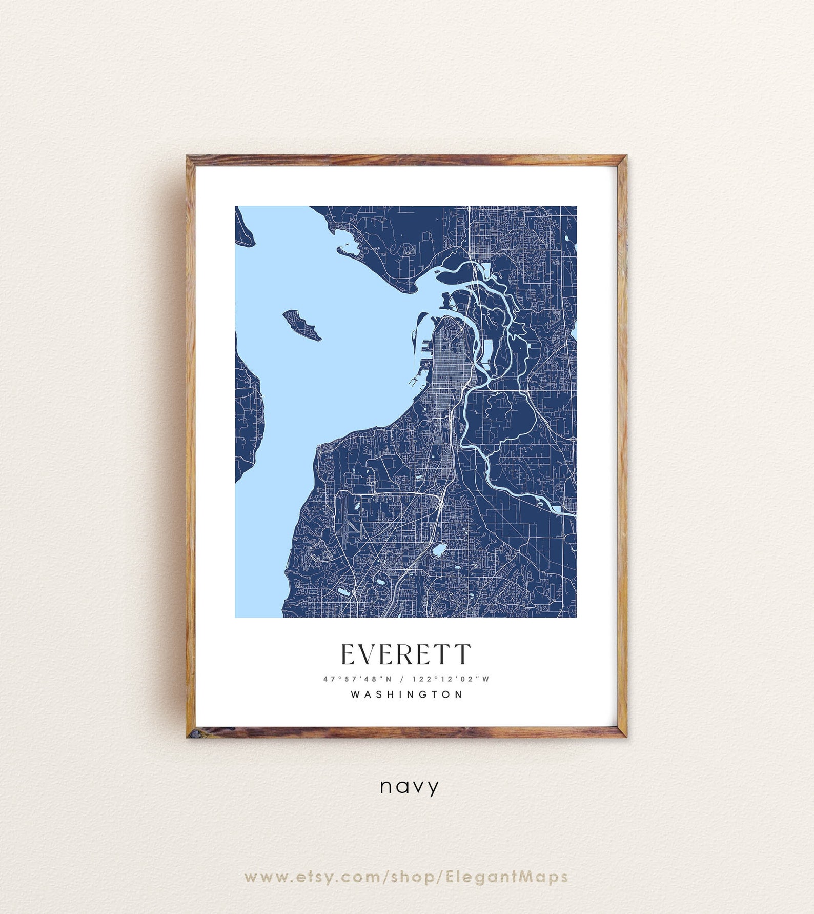 Everett Washington map Everett WA map Everett city print | Etsy