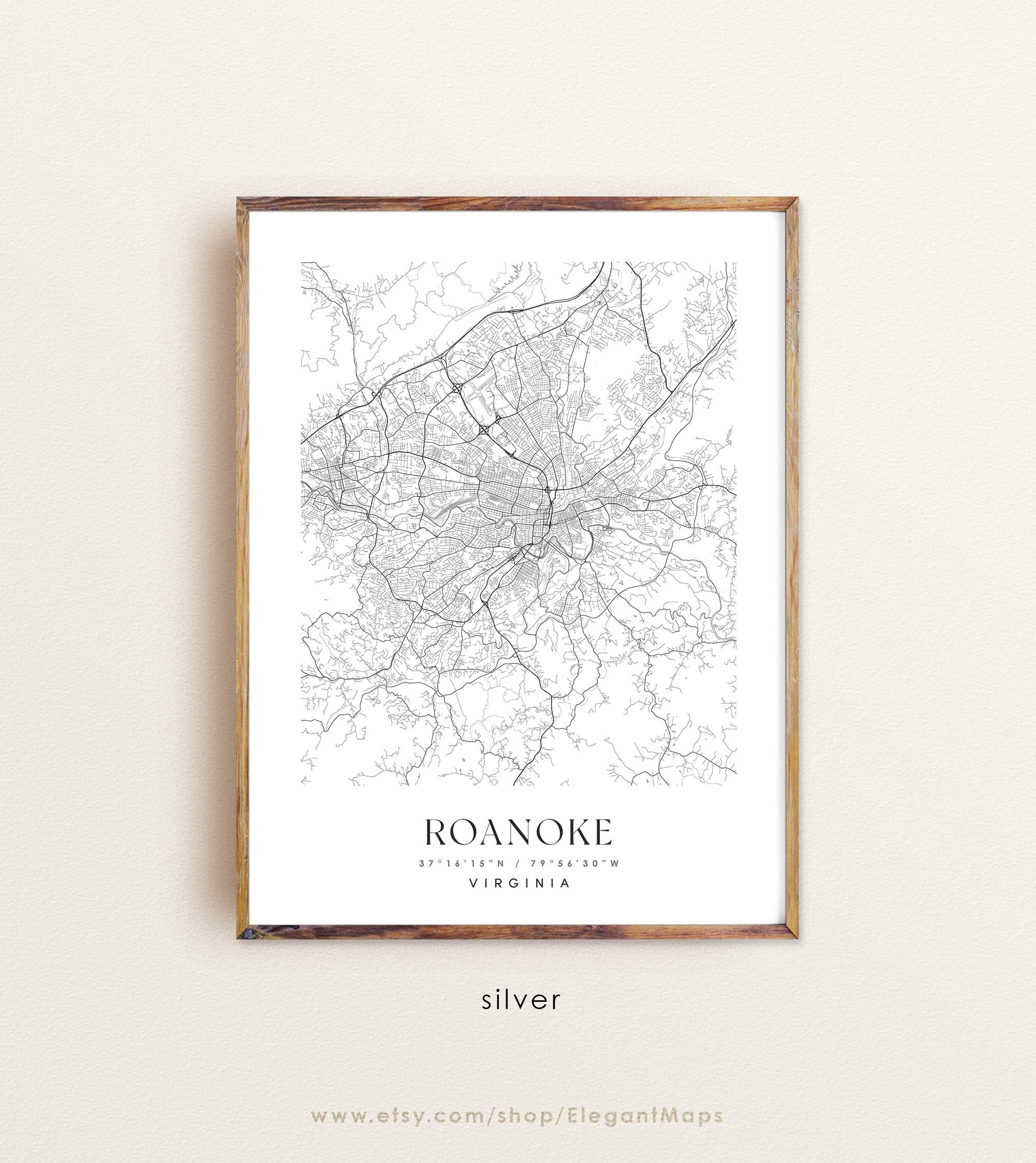 Roanoke Virginia Map Roanoke VA Map Roanoke City Print - Etsy