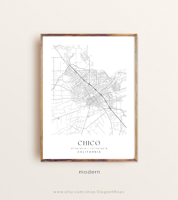 Chico California map Chico CA map Chico city print Chico | Etsy