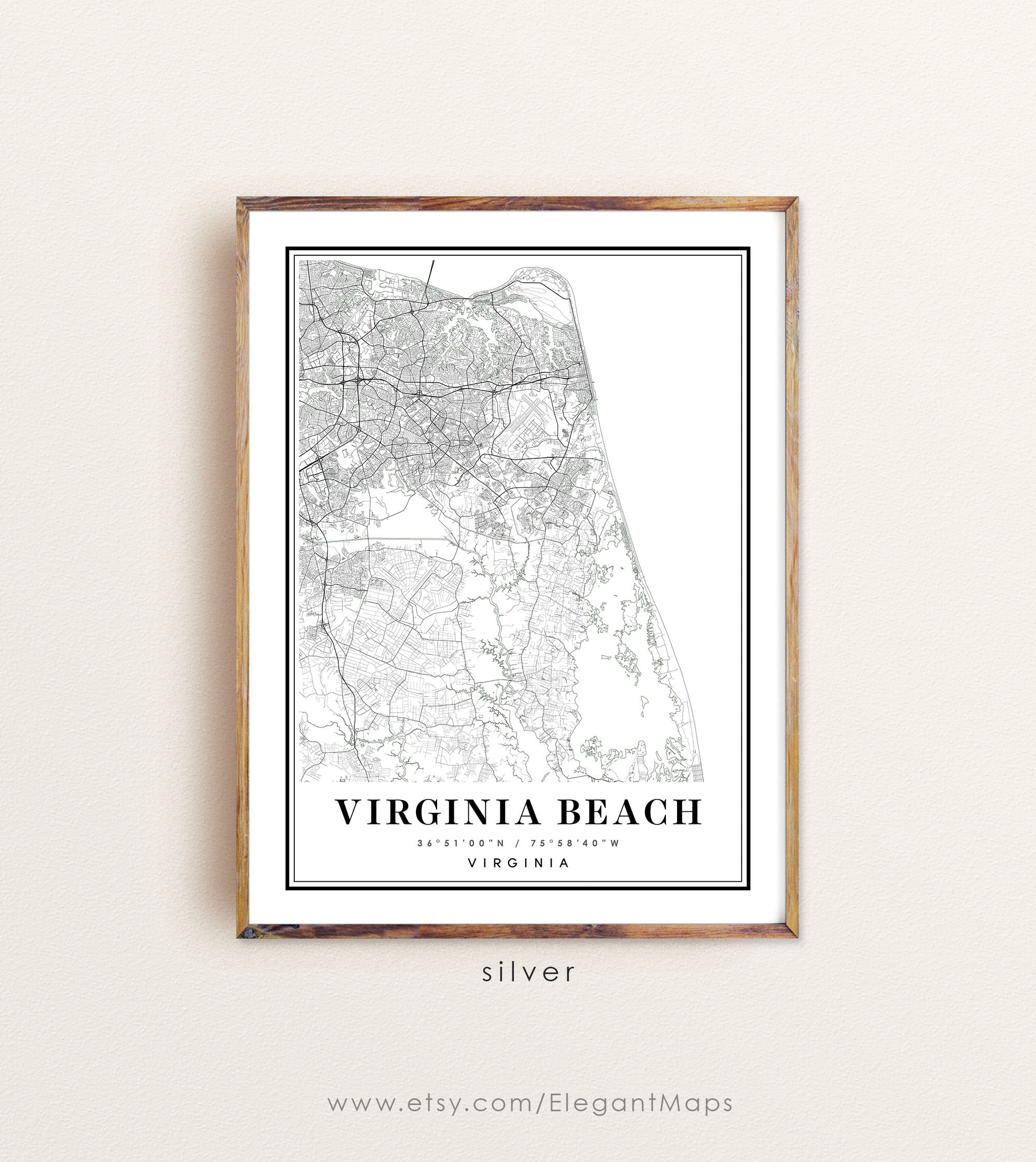 Virginia Beach Virginia Map Virginia Beach VA Map Virginia | Etsy