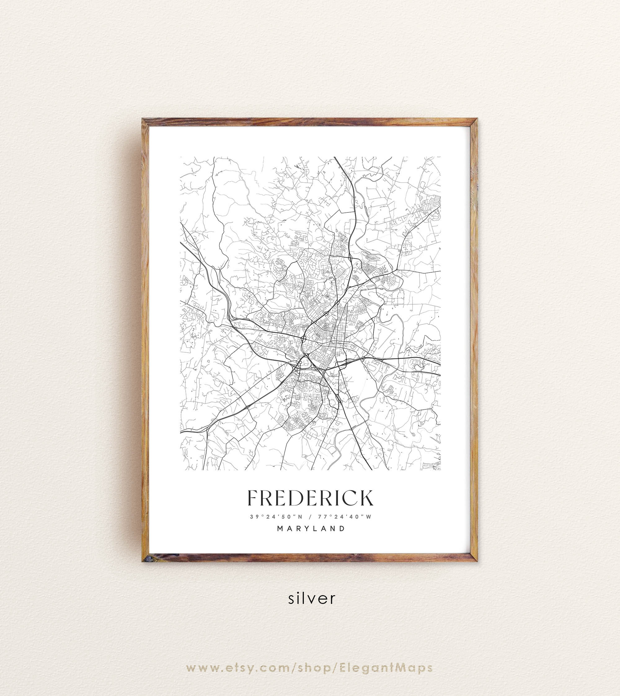 Frederick Maryland Map Frederick MD Map Frederick City | Etsy
