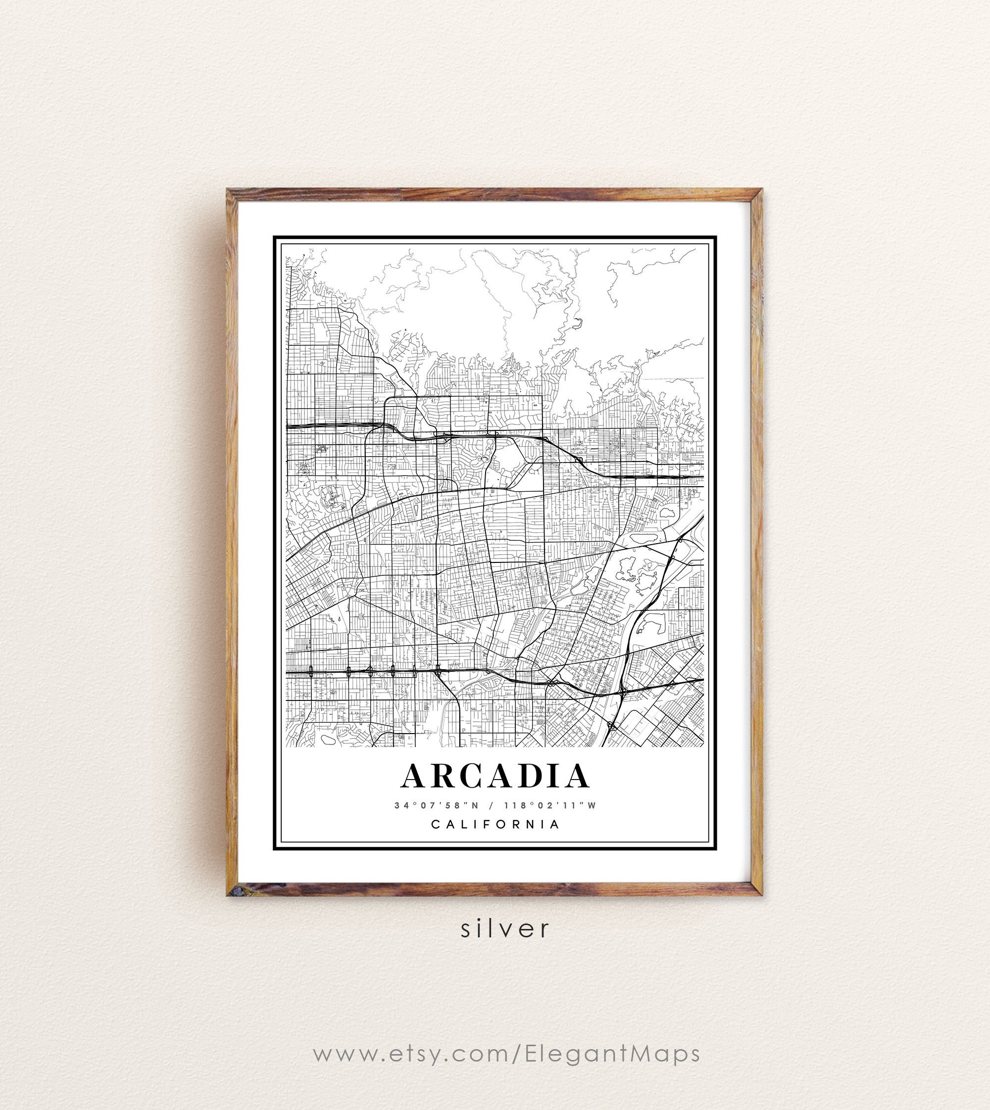Arcadia California Map Arcadia CA Map Arcadia City Map - Etsy