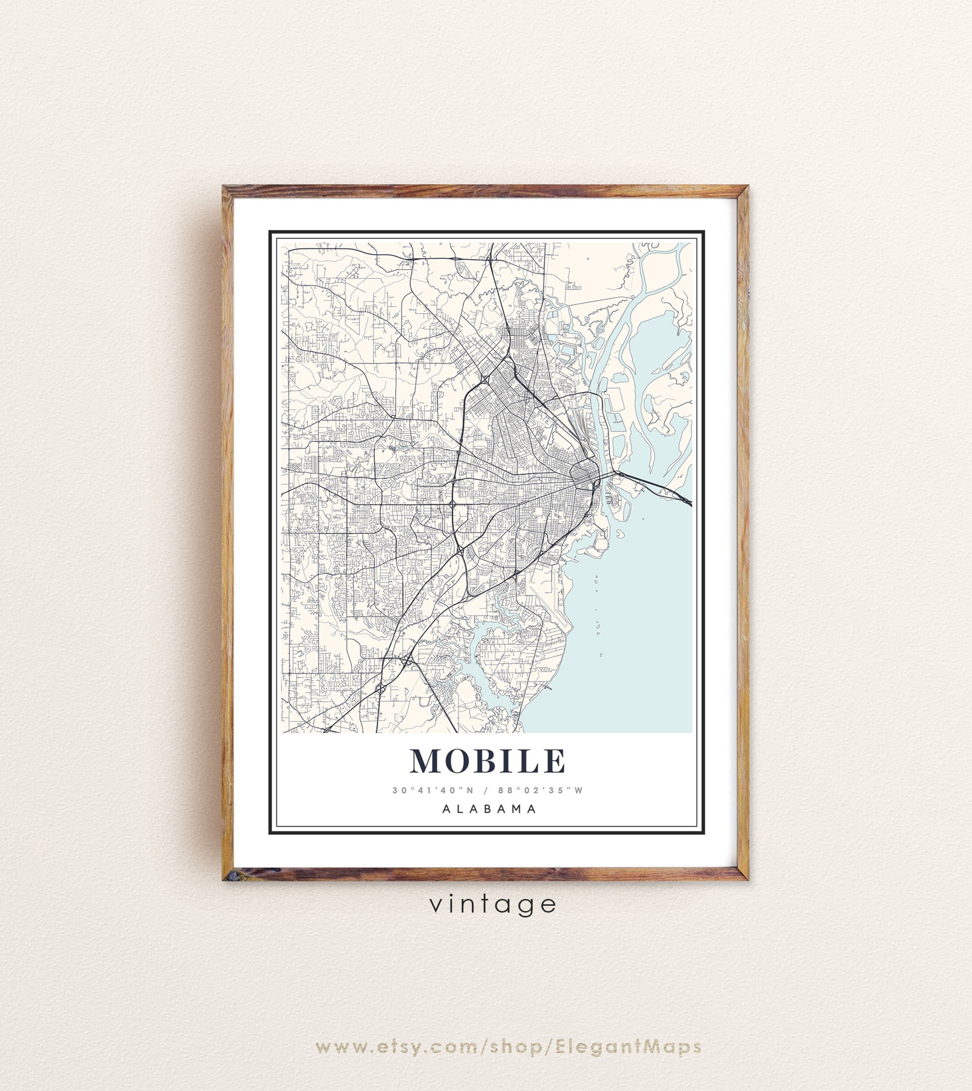 Mobile Alabama map Mobile AL map Mobile city map Mobile | Etsy
