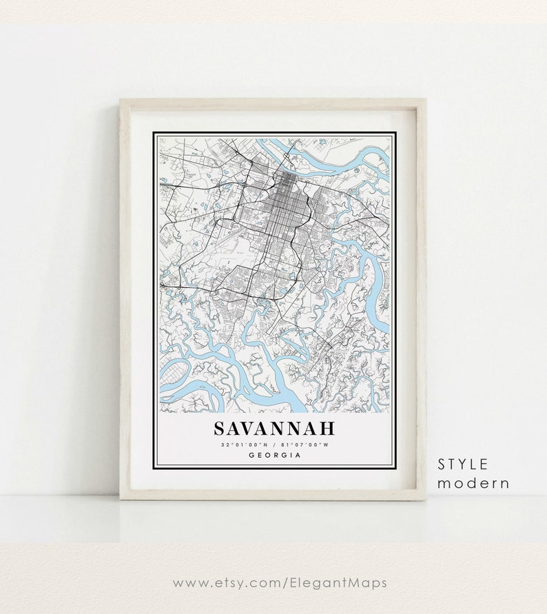 Savannah Georgia Map Savannah GA Map Savannah City Map | Etsy