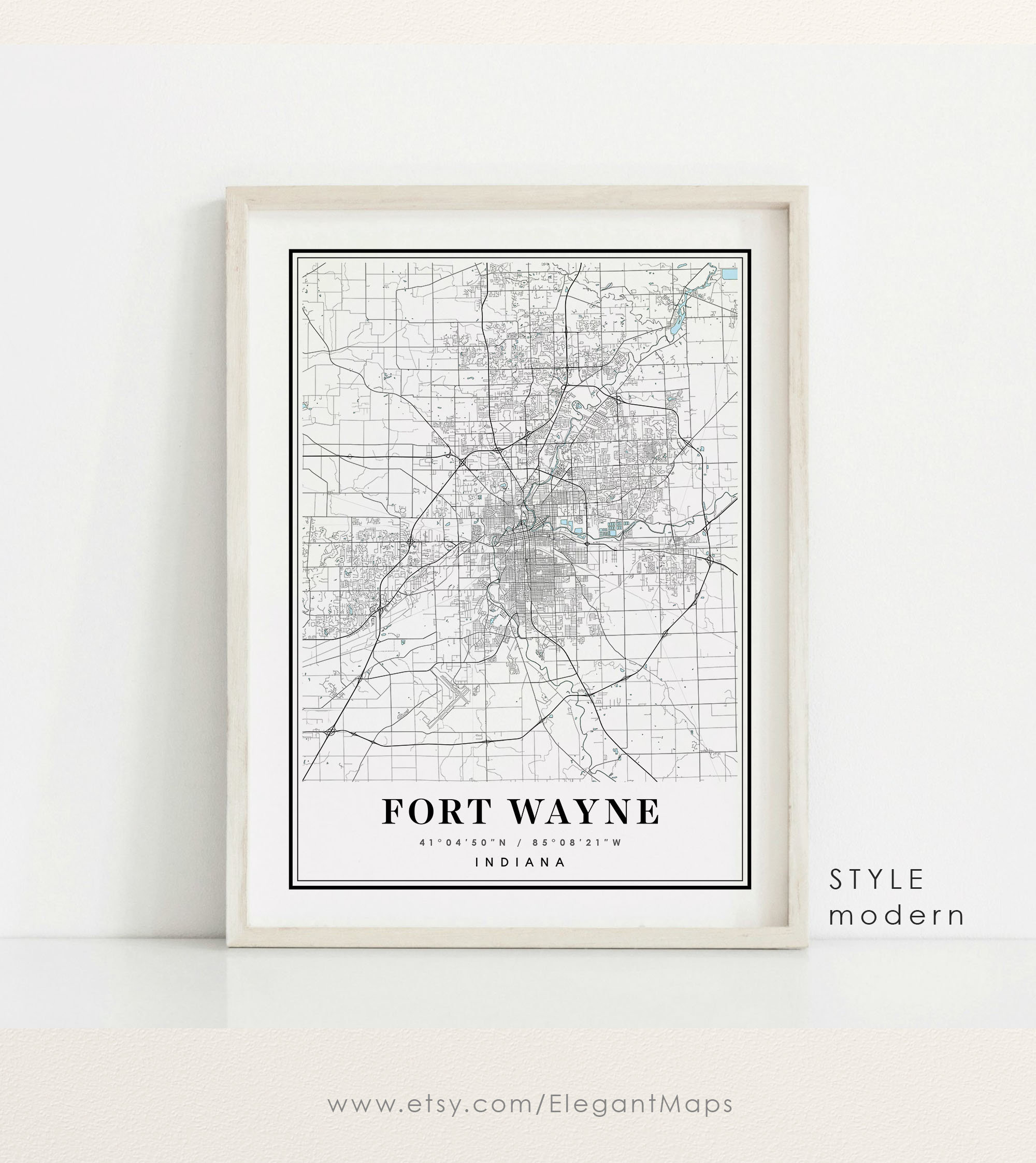 Fort Wayne Indiana Map Fort Wayne IN Map Fort Wayne City | Etsy